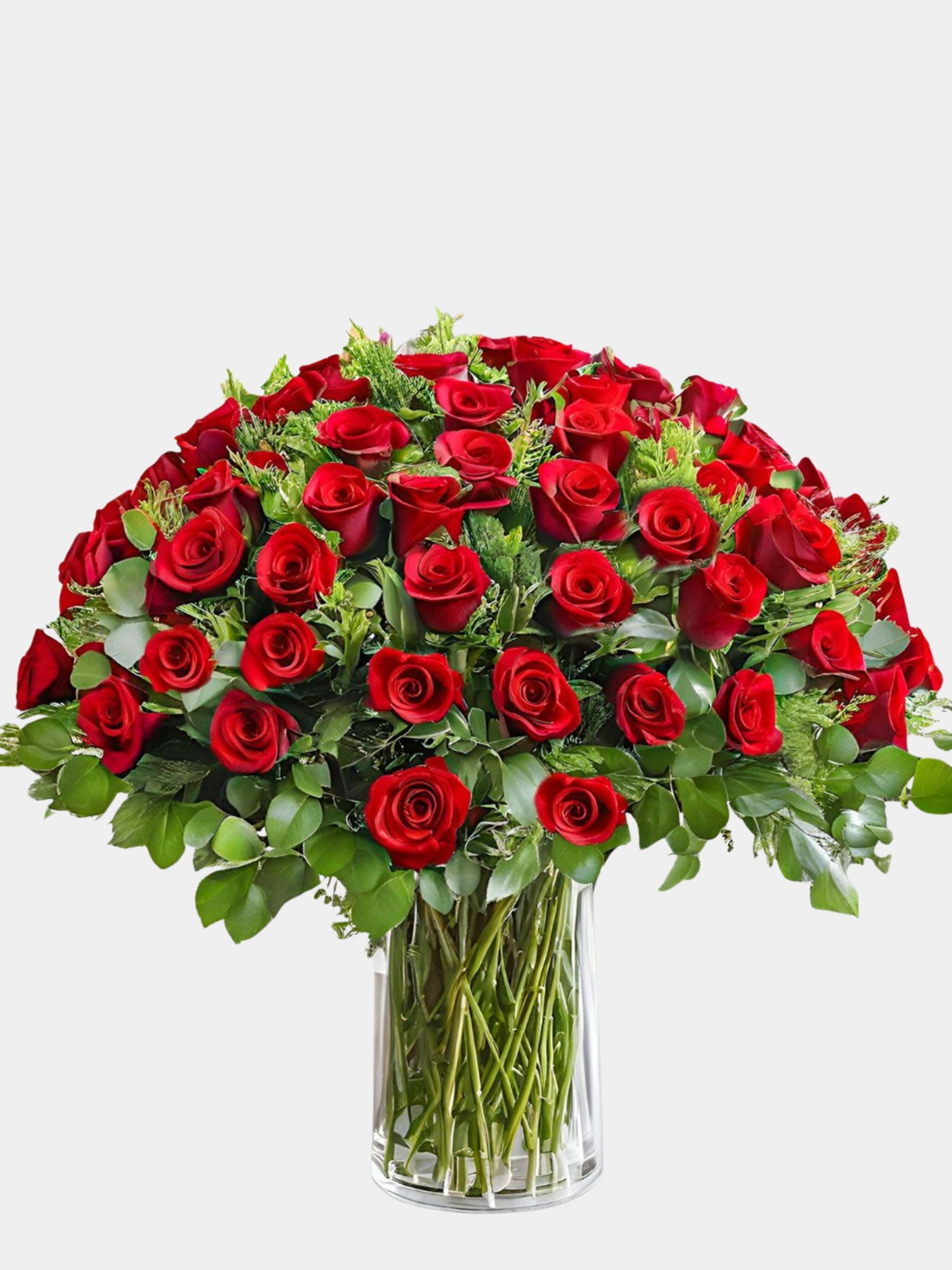 Classic 100 Red Roses in a Vase | FlowersNGifts.in